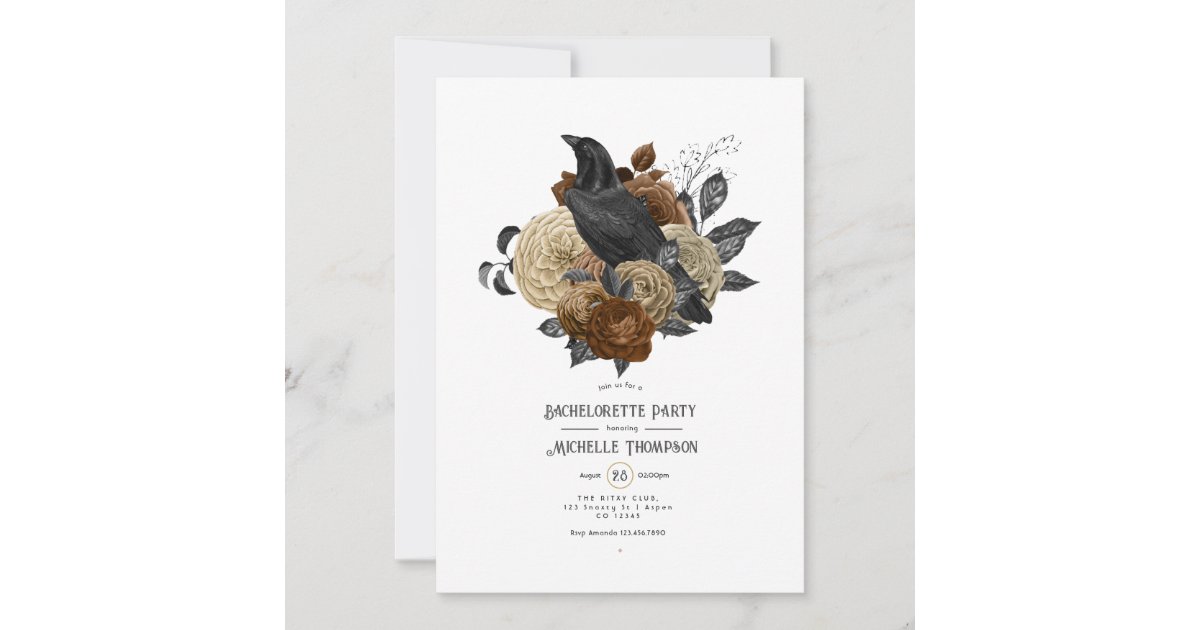 Vintage Glam Amber Raven Gothic Bachelorette Party Invitation | Zazzle
