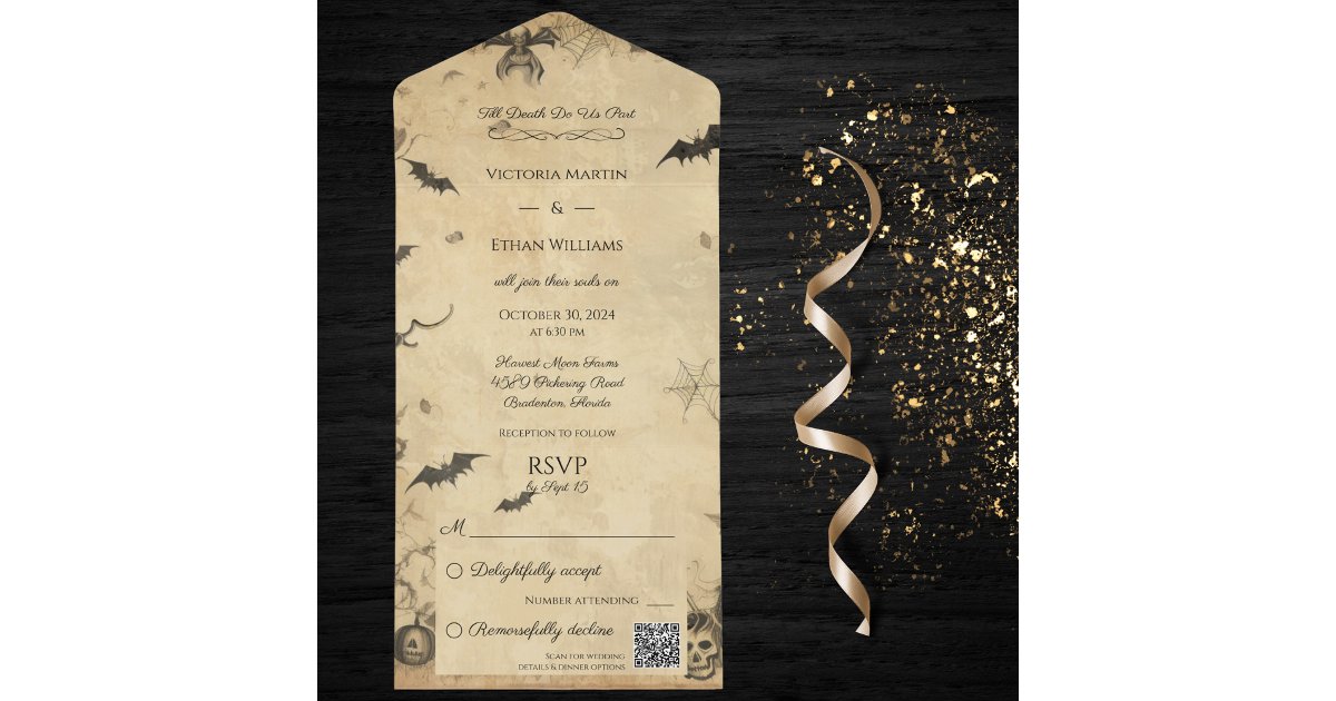 Vintage Gothic Halloween QR Code All In One Invitation | Zazzle
