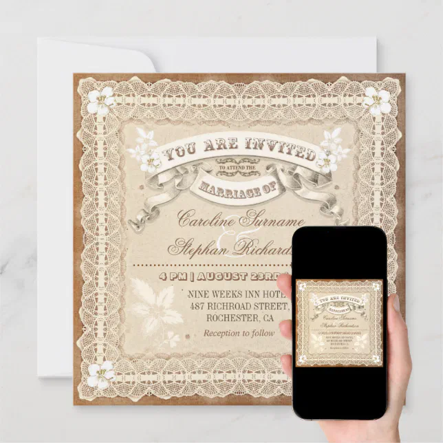 vintage lace typographic wedding invitations | Zazzle