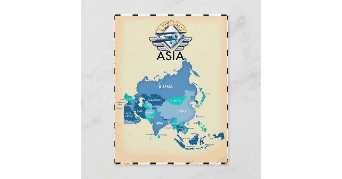 Vintage Map Of Asia Postcard | Zazzle