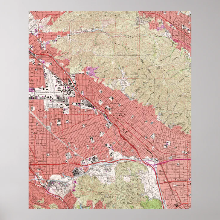 Vintage Map of Burbank California (1966) Poster | Zazzle