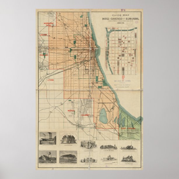 Vintage Chicago Map Posters, Prints & Poster Printing | Zazzle CA