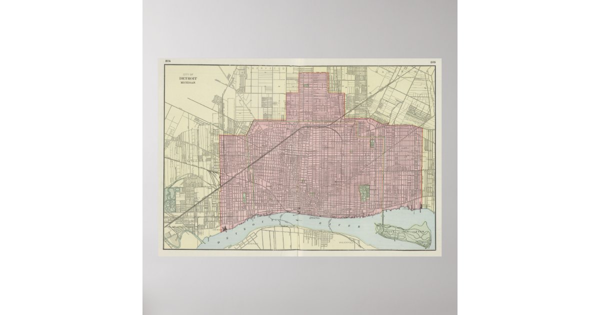 Vintage Map of Detroit Michigan (1901) Poster | Zazzle