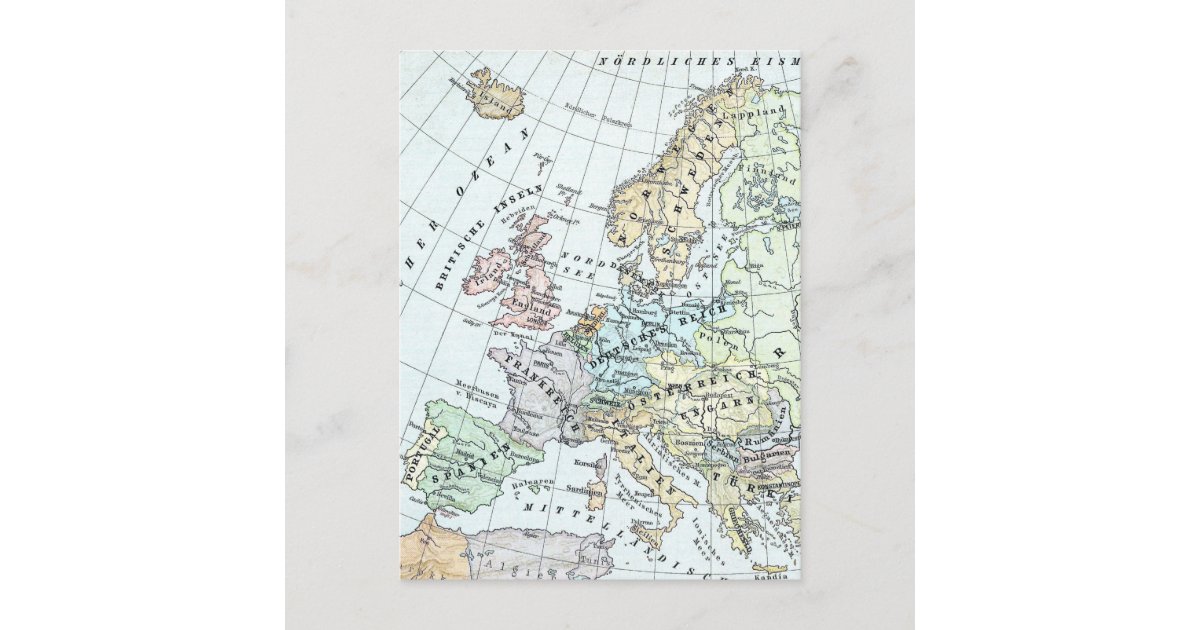 Vintage Map of Europe (1899) Postcard | Zazzle
