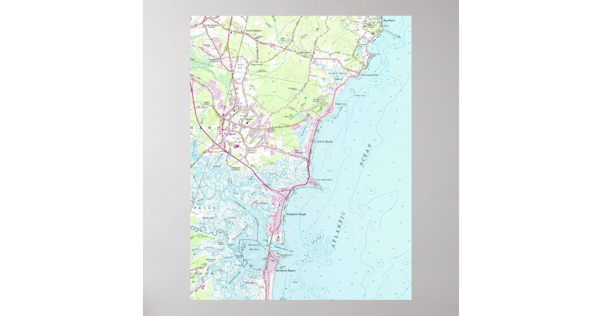 Vintage Map of Hampton Beach NH (1957) Poster | Zazzle