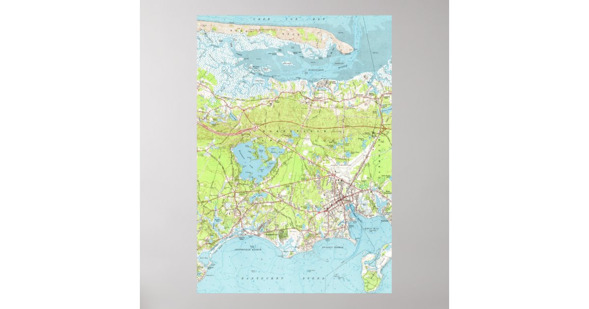 Vintage Map of Hyannis Massachusetts (1961) Poster | Zazzle