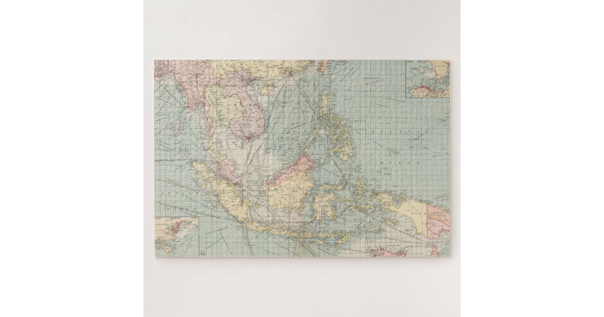 Vintage Map of Indonesia and The Philippine Ports Jigsaw Puzzle | Zazzle