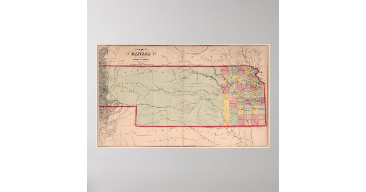 Vintage Map of Kansas (1859) Poster | Zazzle