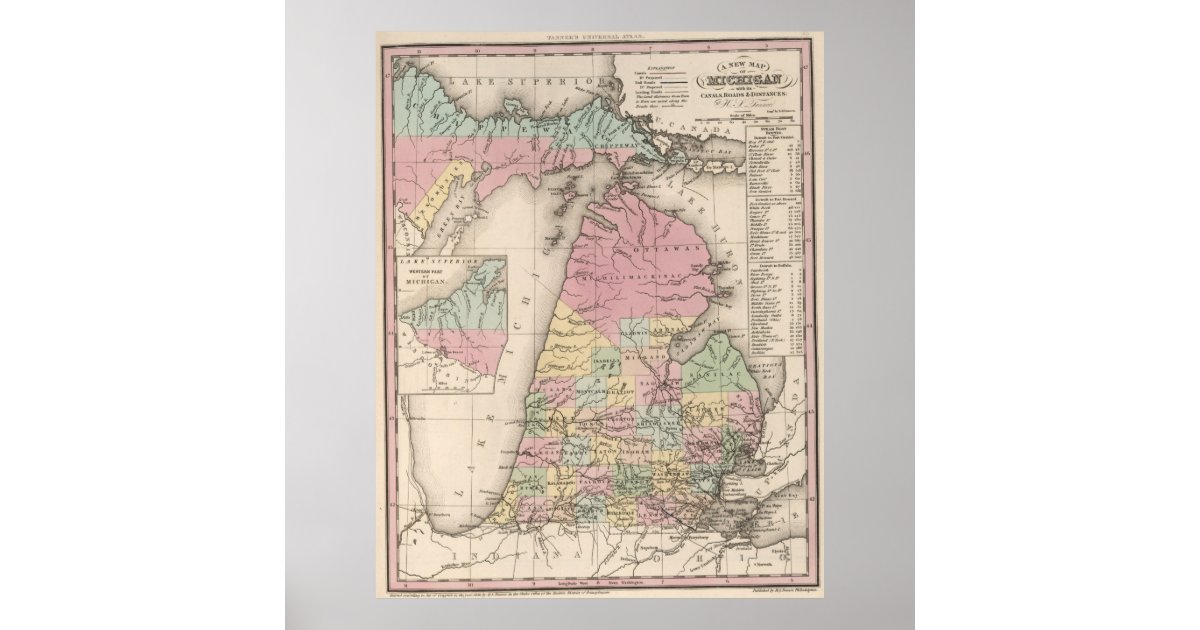 Vintage Map of Michigan (1836) Poster | Zazzle