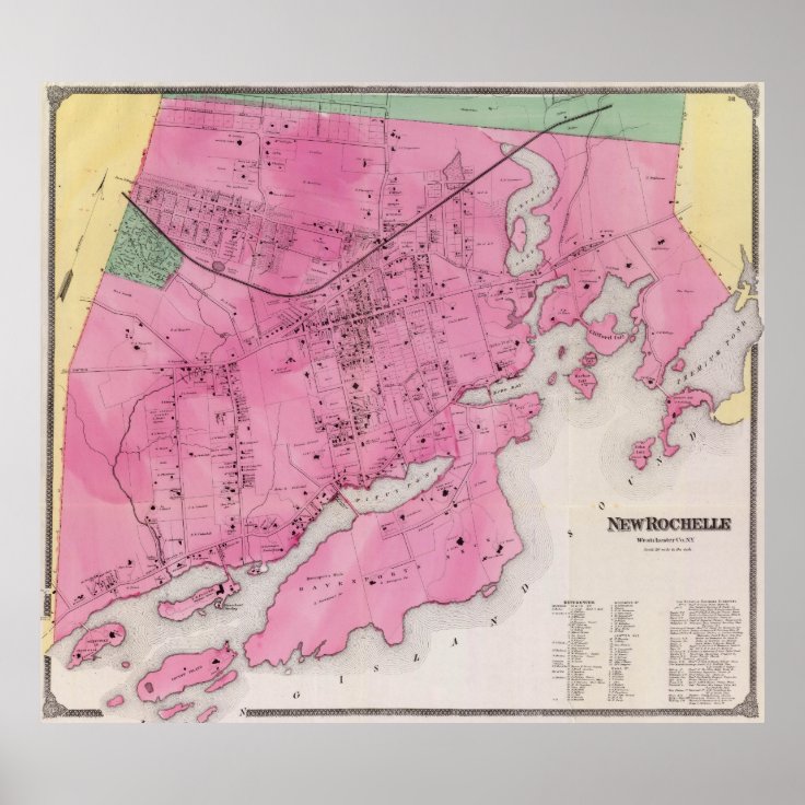 Vintage Map of New Rochelle NY (1868) Poster | Zazzle
