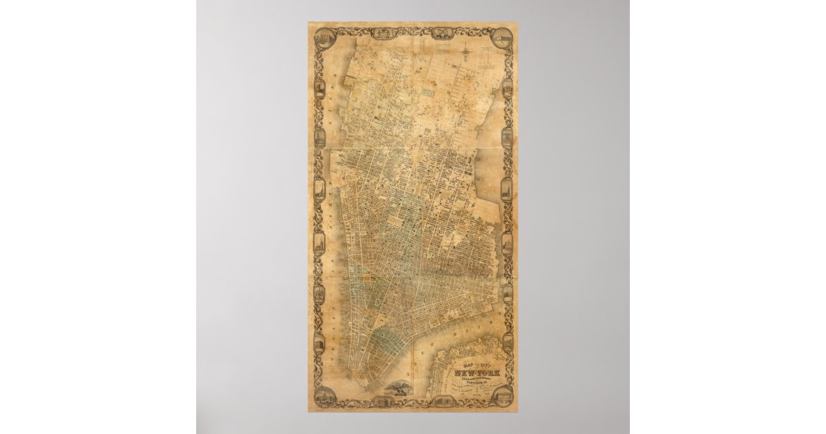 Vintage Map of New York City (1852) Poster | Zazzle