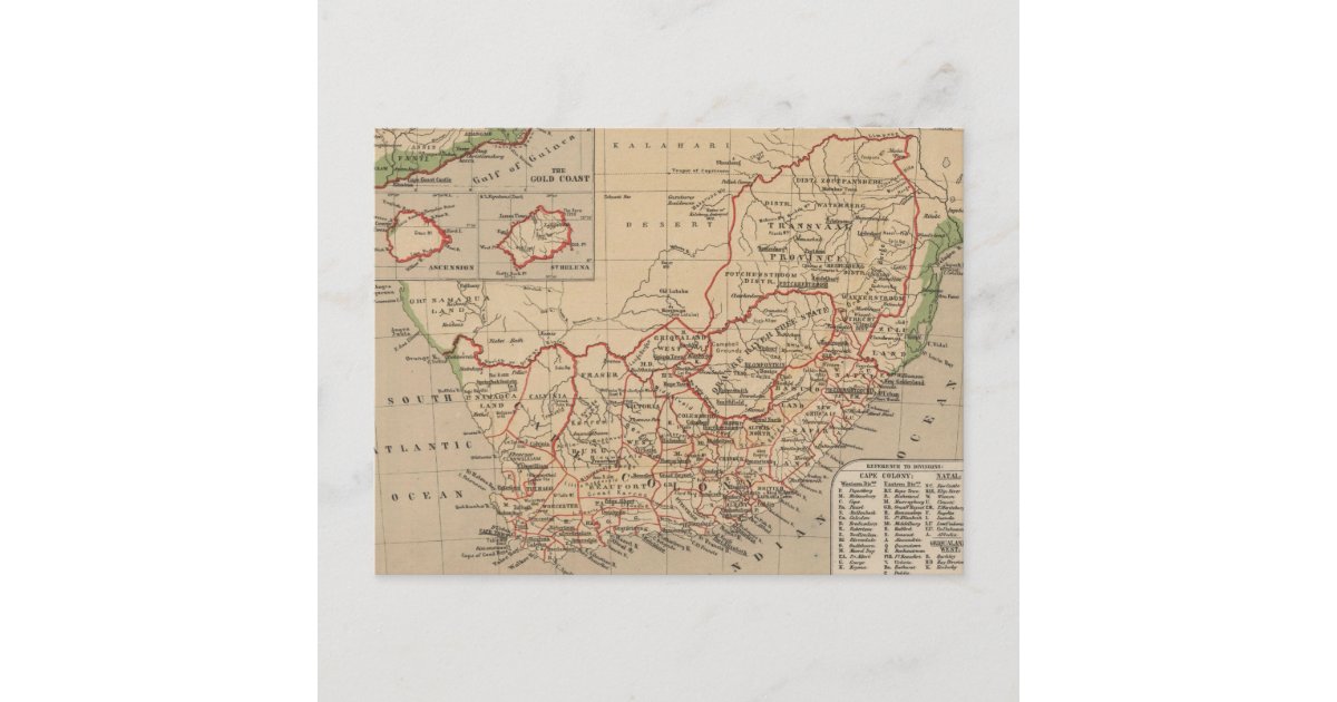Vintage Map of South Africa (1880) Postcard | Zazzle
