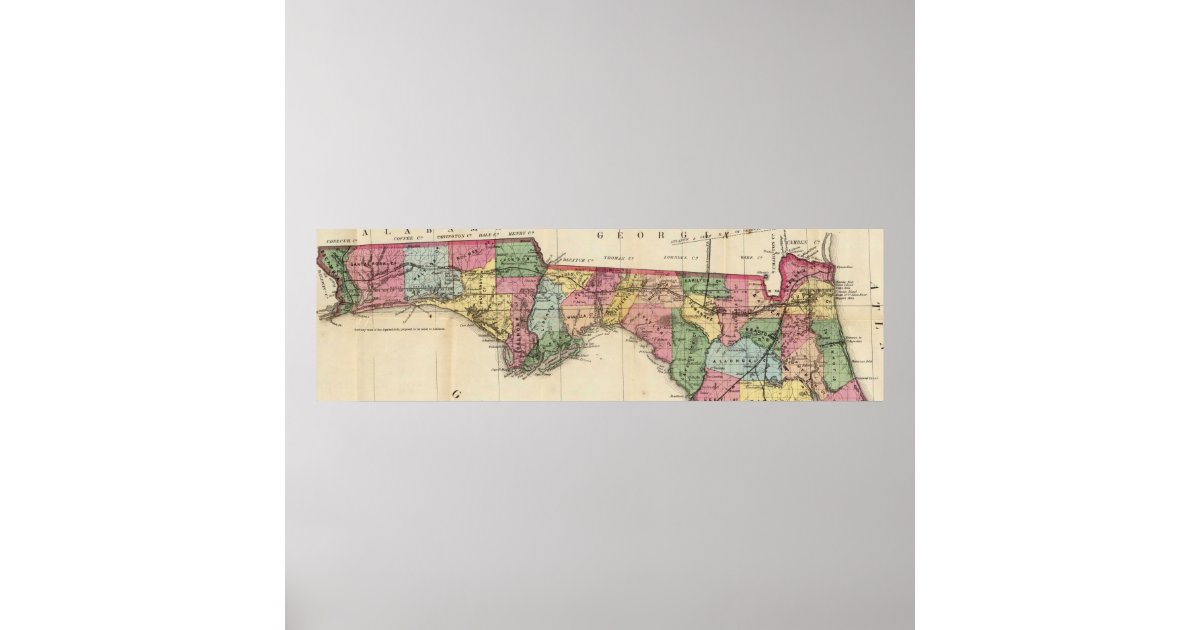 Vintage Map of The Florida Panhandle (1870) Poster | Zazzle
