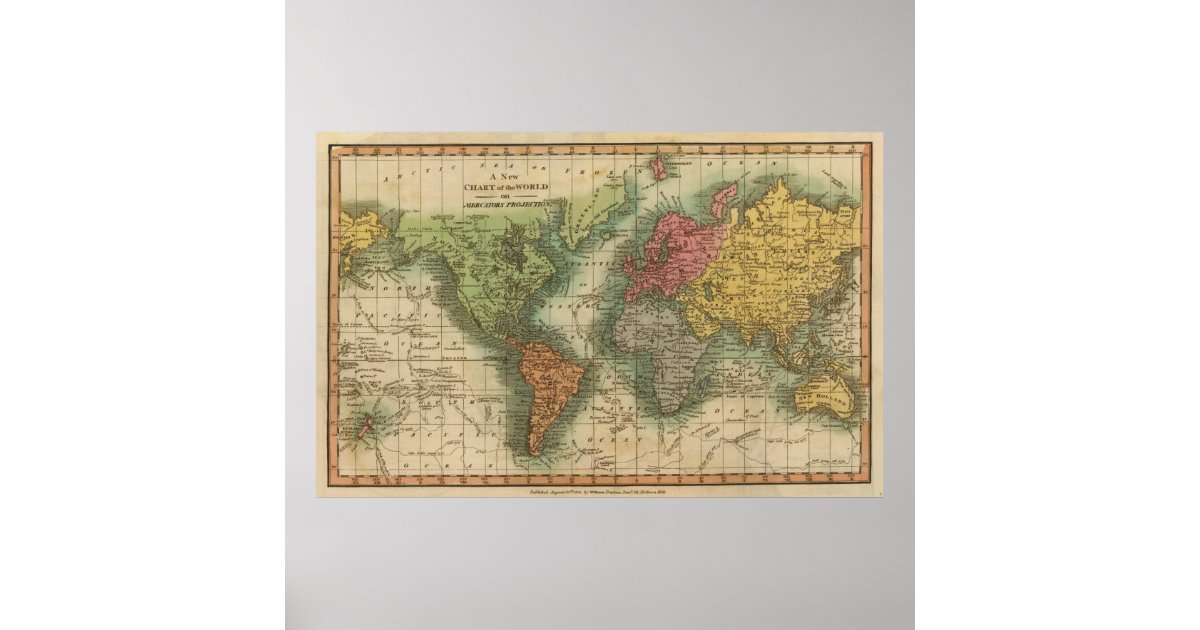 Vintage Map of The World (1811) Poster | Zazzle
