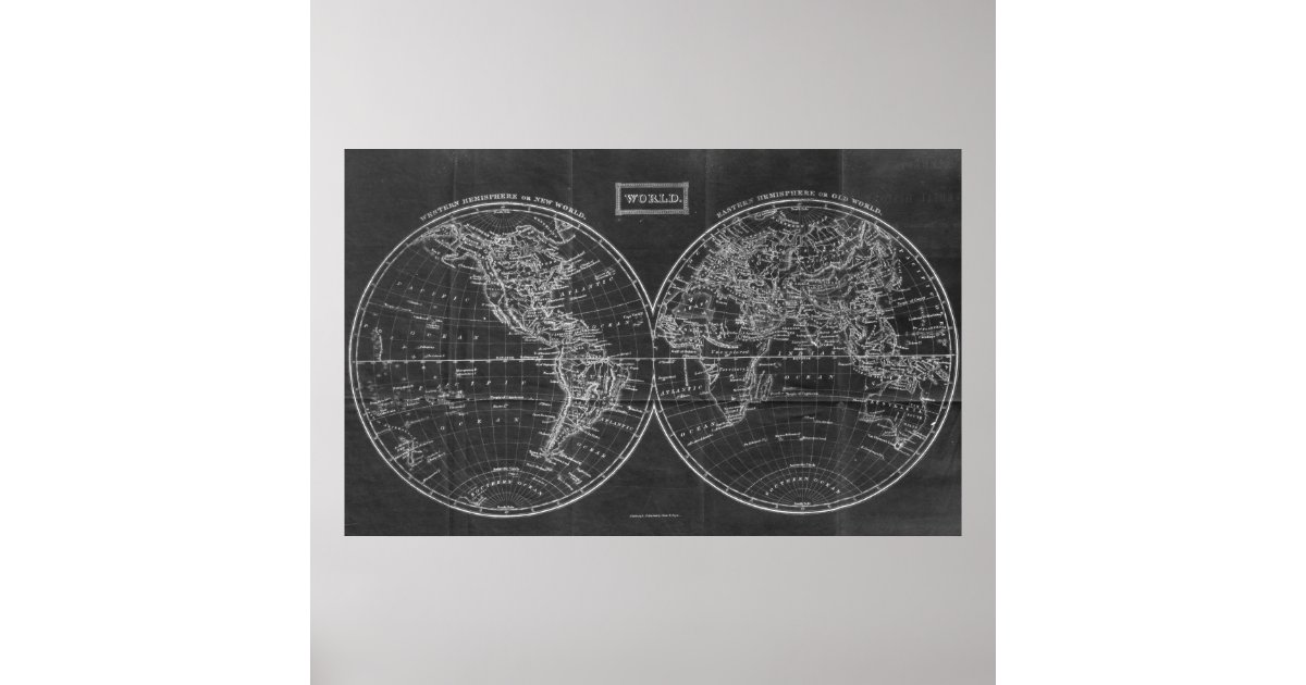 Vintage Map of The World (1857) Black & White Poster | Zazzle