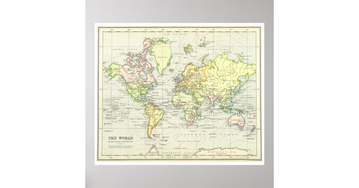 Vintage Map of The World (1899) Poster | Zazzle