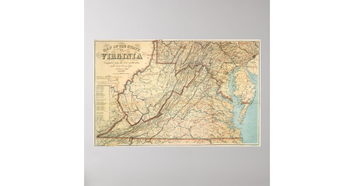 Vintage Map of Virginia (1863) Poster | Zazzle
