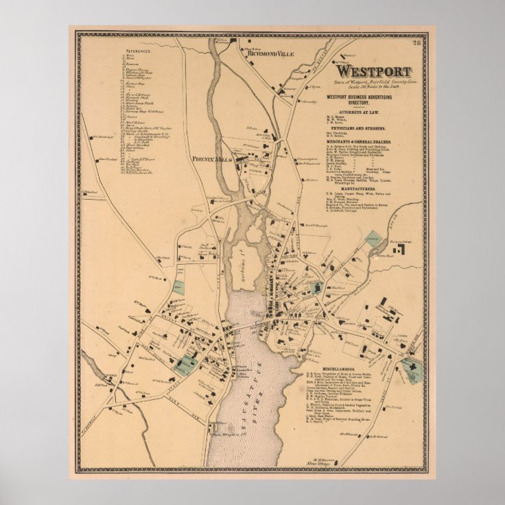 Vintage Map of Westport CT (1867) Poster | Zazzle