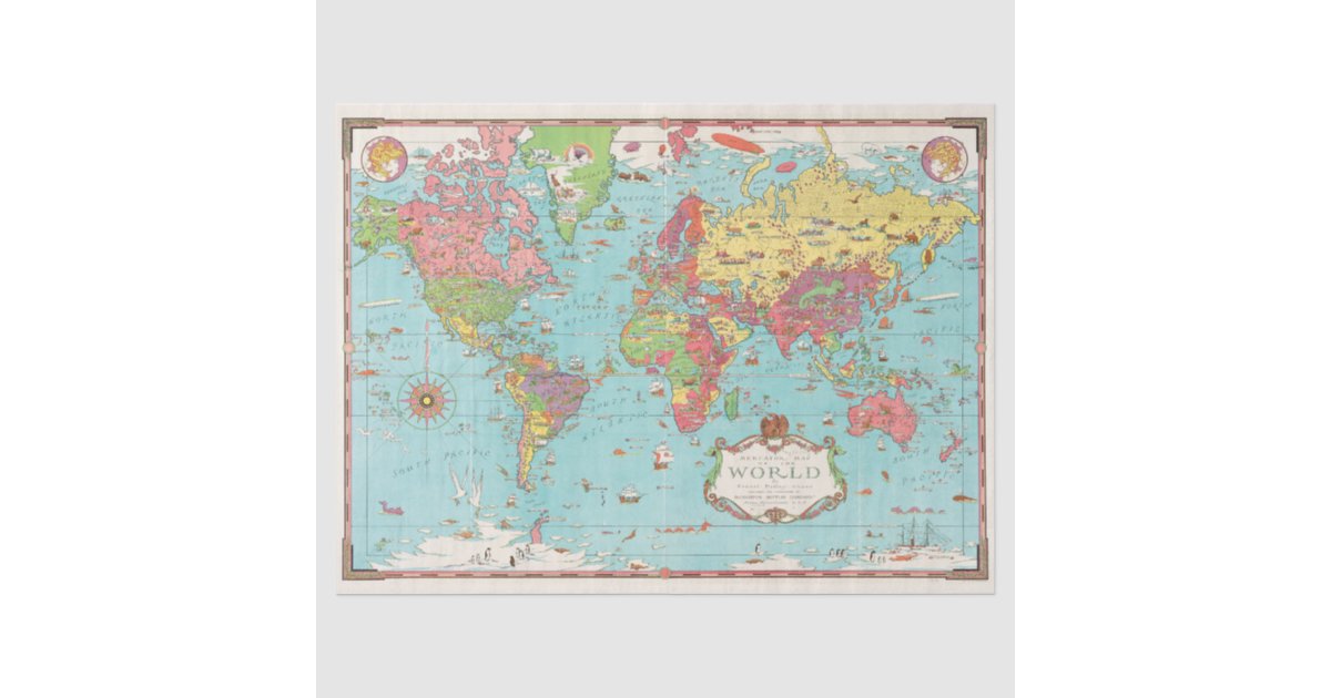 Vintage Mercator World Map Decoupage Tissue Paper | Zazzle