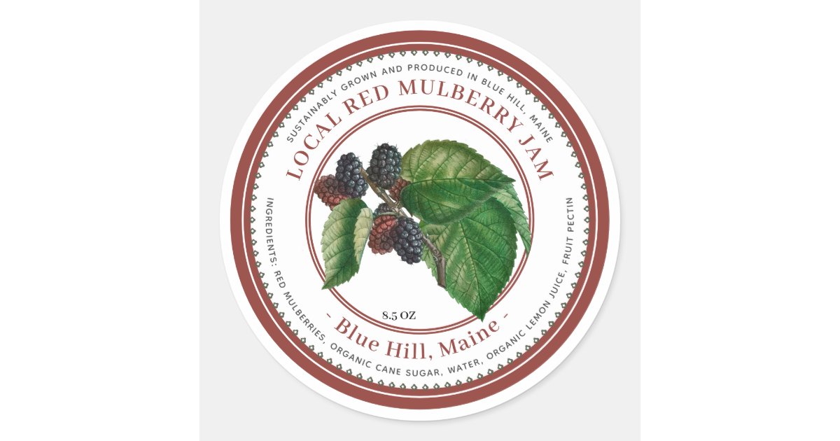 Vintage Mulberry Illustration Red Border Jam Classic Round Sticker | Zazzle
