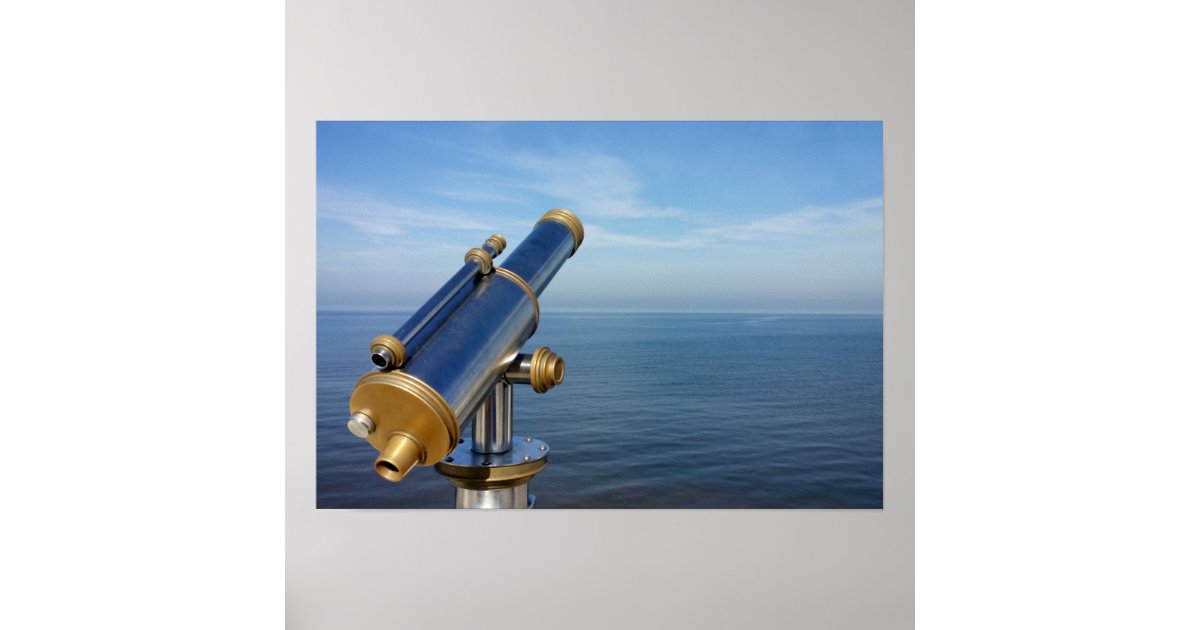 Vintage observation telescope with ocean view poster | Zazzle