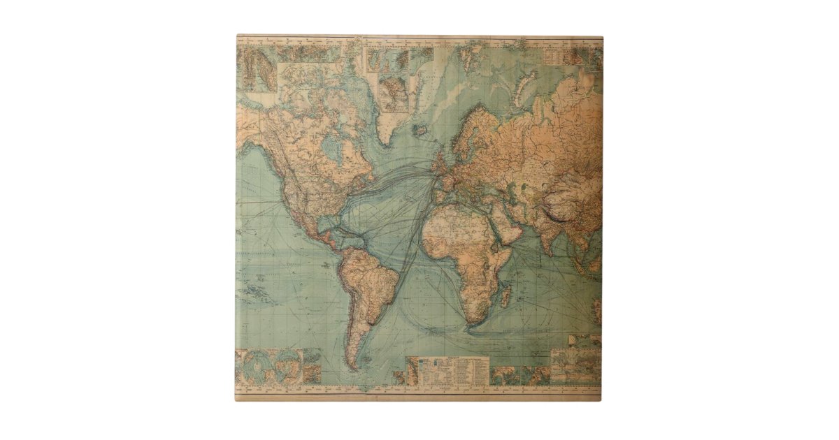Vintage Old Antique World Map Tile | Zazzle