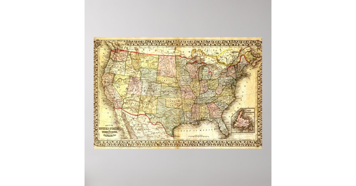 Vintage Old United States USA General Map Poster | Zazzle