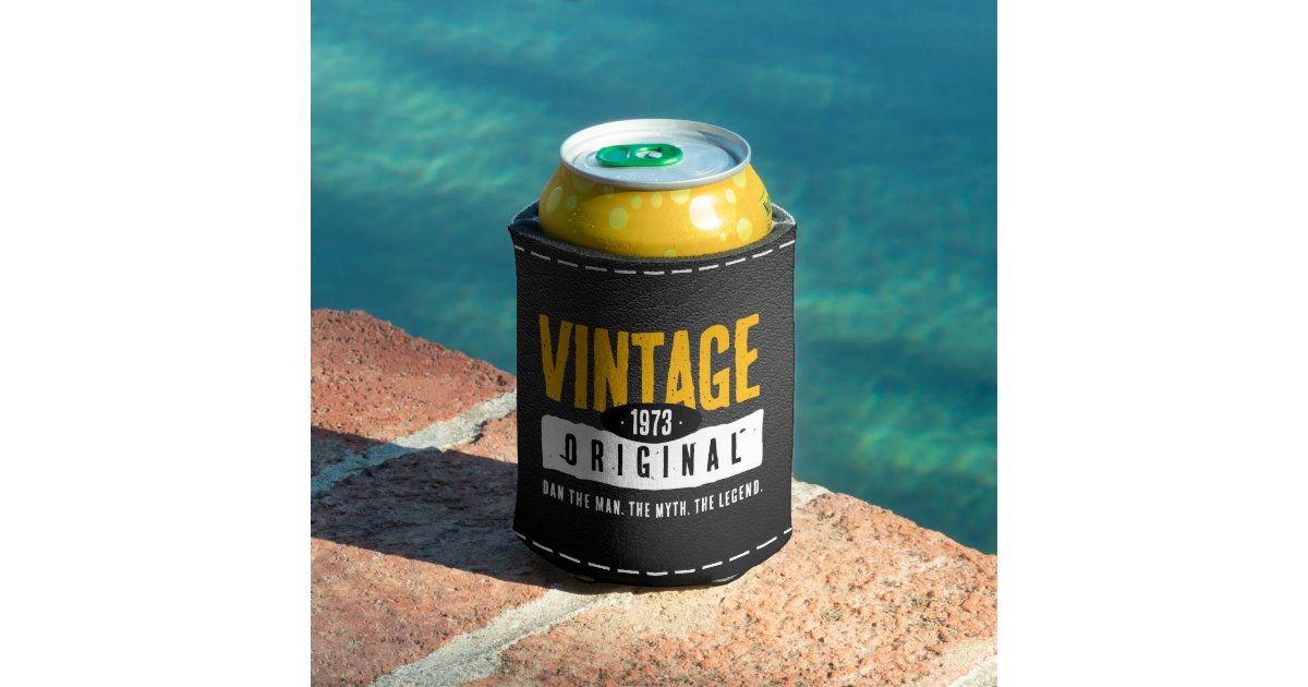 Vintage Original Black Leather Birth Year Can Cooler | Zazzle
