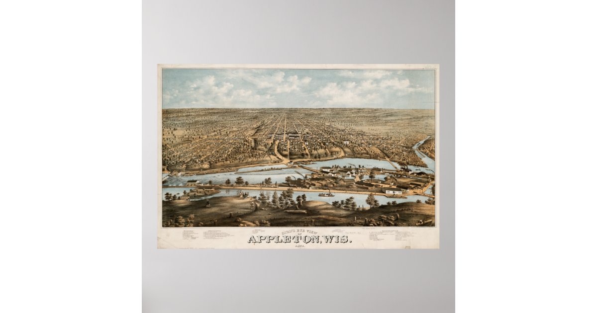 Vintage Pictorial Map of Appleton WI (1874) Poster | Zazzle