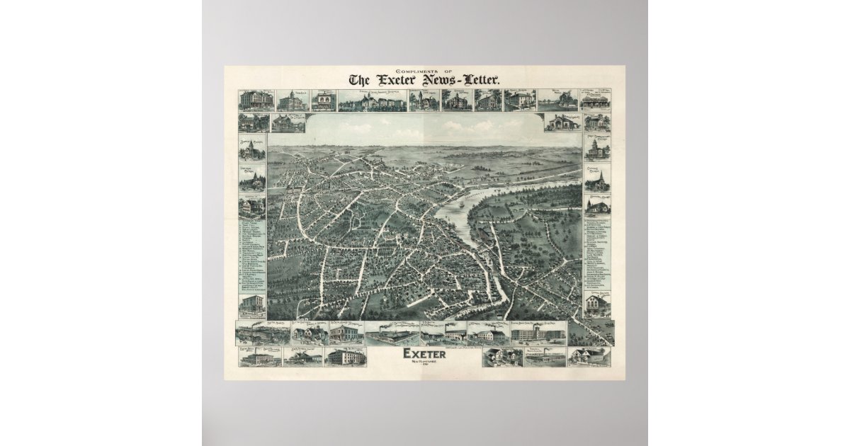 Vintage Pictorial Map of Exeter NH (1896) Poster | Zazzle