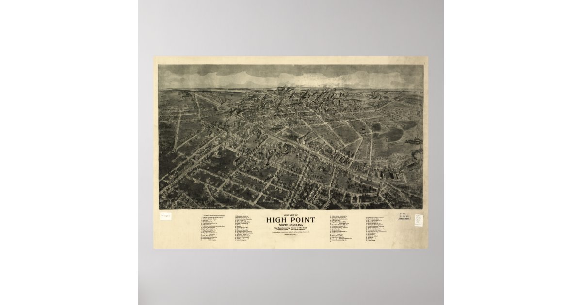 Vintage Pictorial Map of High Point NC (1913) Poster | Zazzle