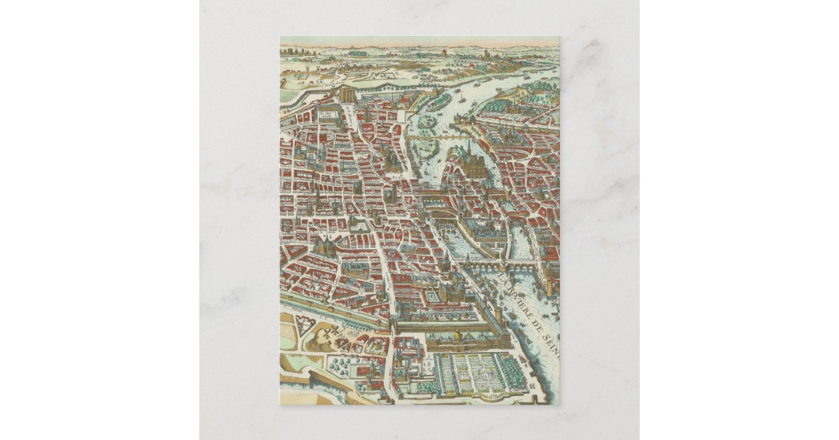 Vintage Pictorial Map of Paris (1615) Postcard | Zazzle