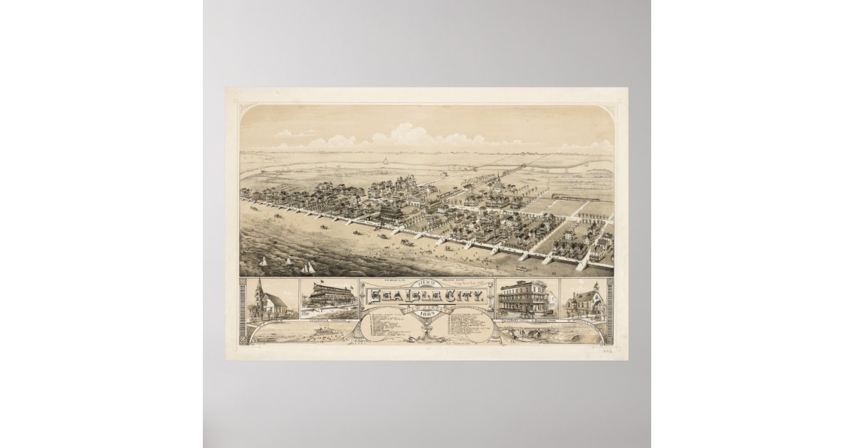 Vintage Pictorial Map of Sea Isle City NJ (1885) Poster | Zazzle
