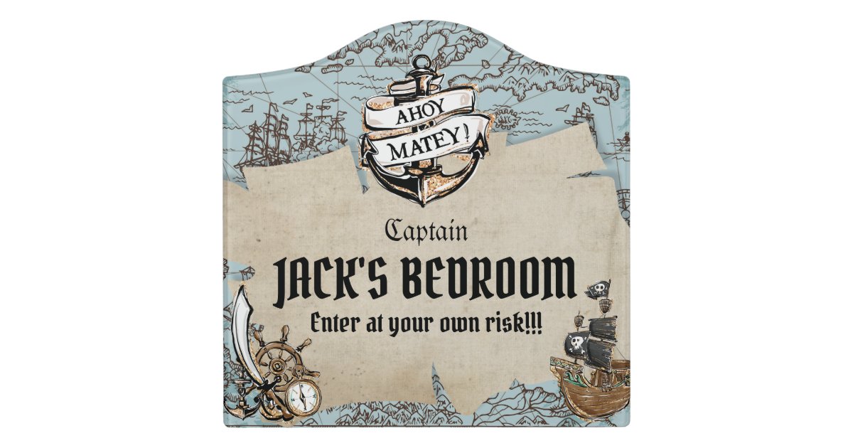 Vintage Pirate Map Ahoy Matey Boy Bedroom Door Sign | Zazzle
