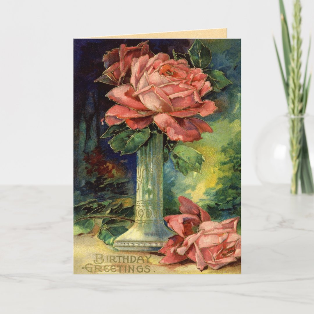 Vintage Rose Birthday Card | Zazzle