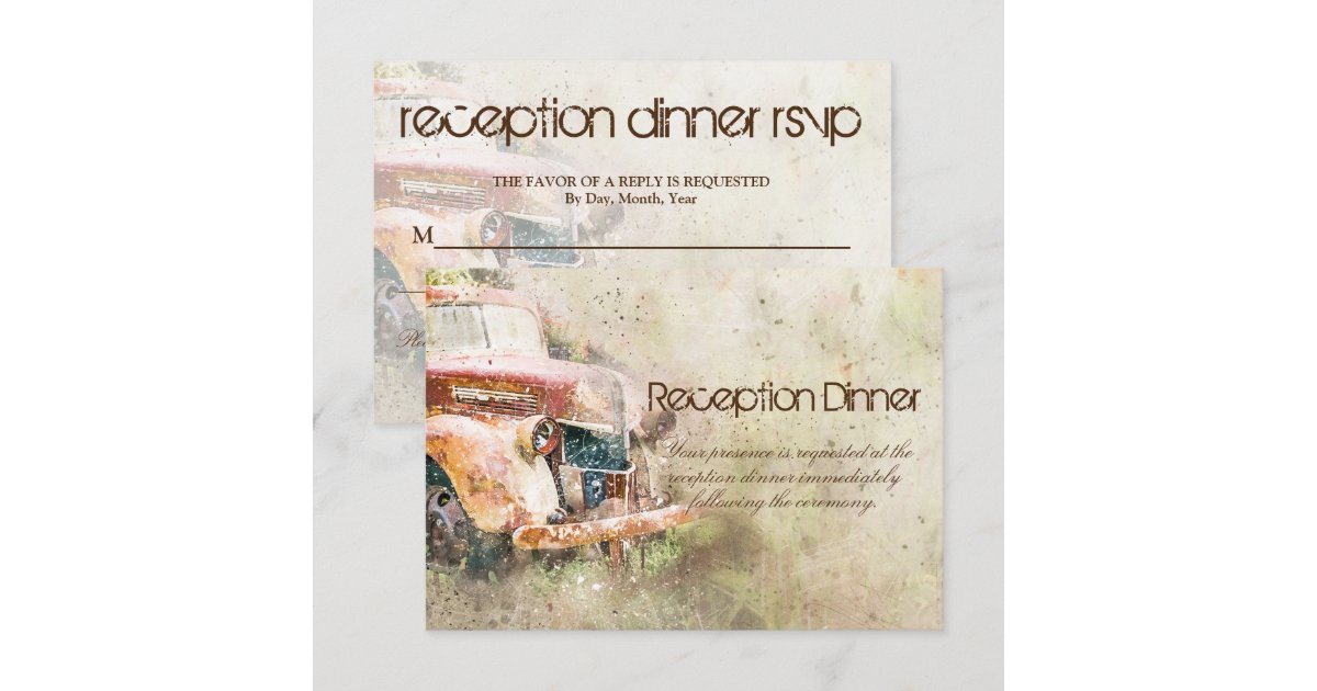 Vintage Rustic Truck Reception Dinner RSVP Entree Invitation | Zazzle