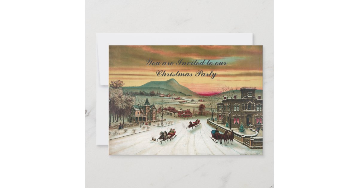 Vintage style Country scene Christmas Invitation | Zazzle