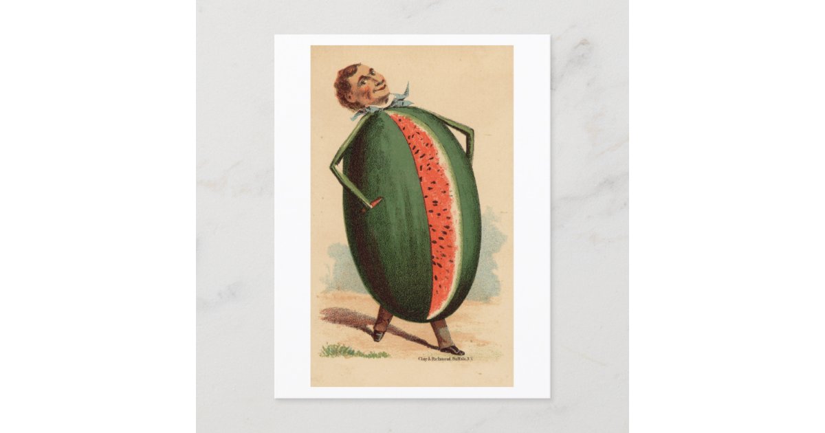 Vintage Victorian Man with Watermelon Body Postcard | Zazzle