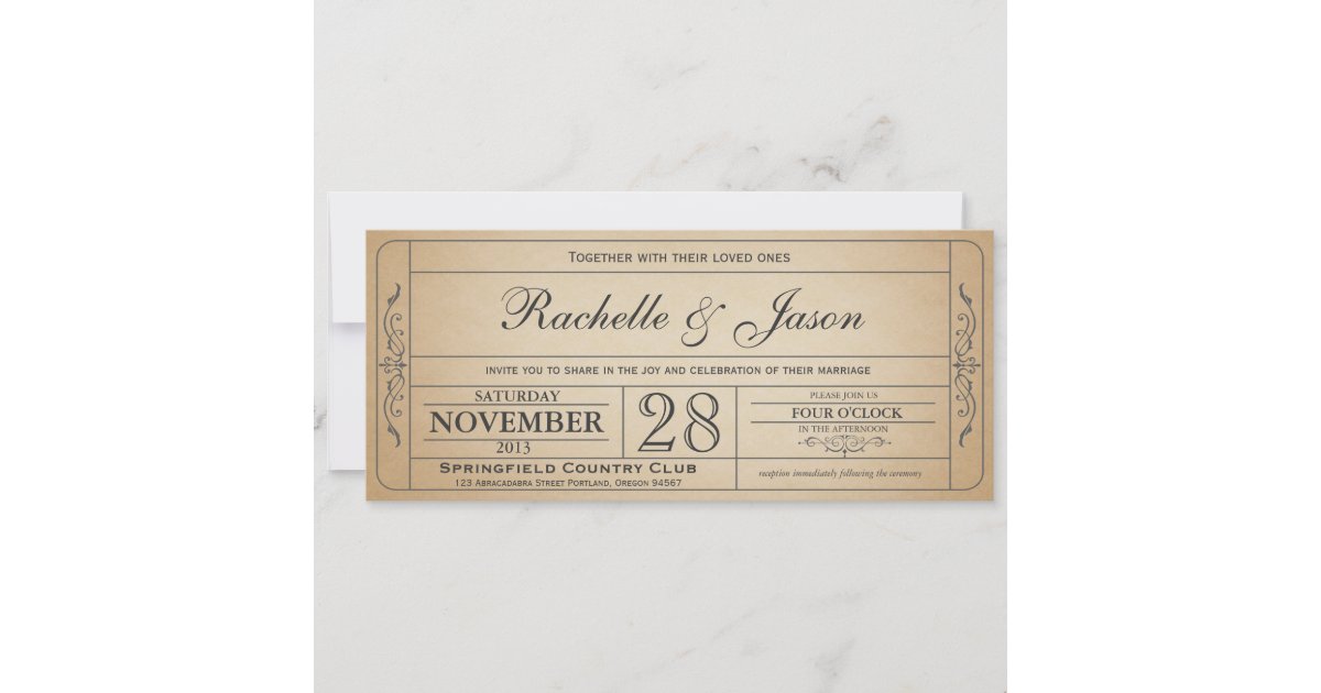 Vintage Wedding Ticket Invitation | Zazzle