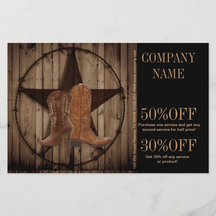 vintage woodgrain cowboy boots western country flyer | Zazzle.ca