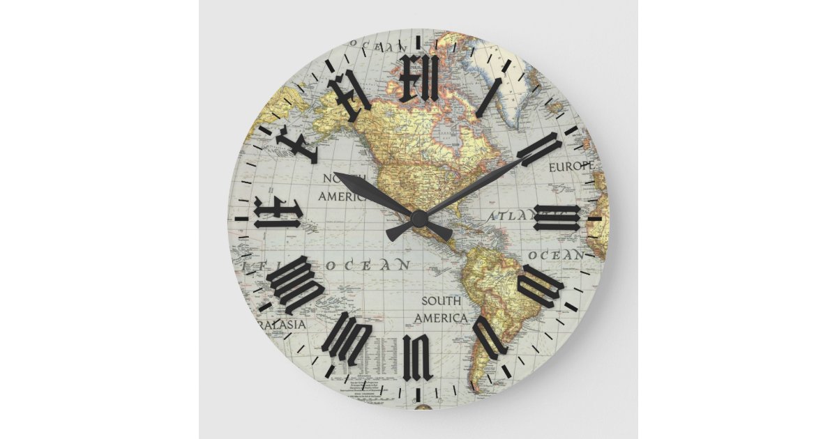 vintage world map wall clock | Zazzle
