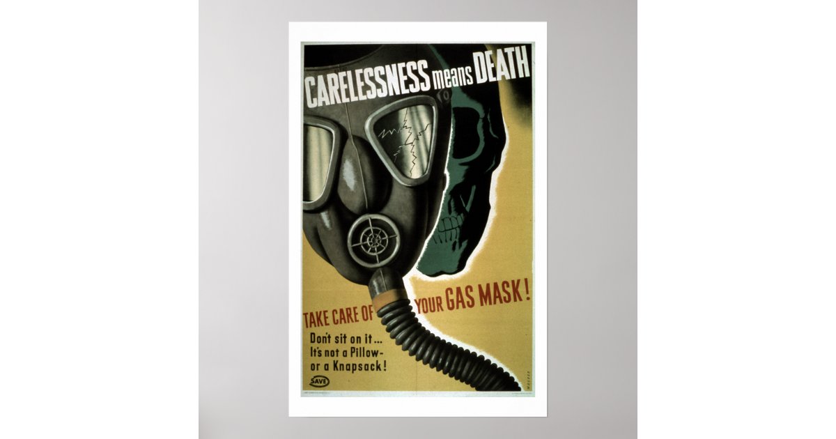 Vintage World War II Gas Mask Safety Poster | Zazzle