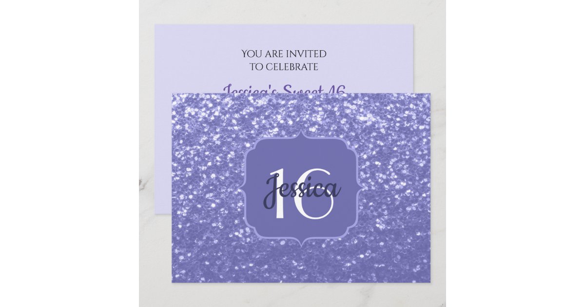 Violet glitter sparkle Sweet 16 Monogram Invitation | Zazzle