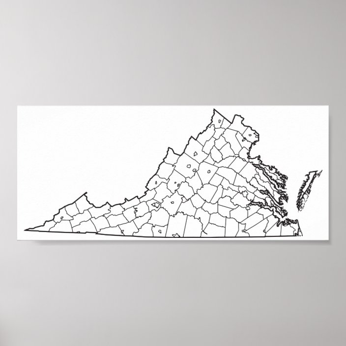 Virginia Counties Blank Outline Map Poster | Zazzle.ca