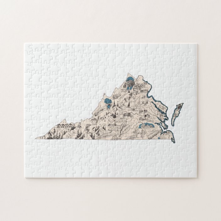 Virginia Shaped Virginian Vintage Picture Map Jigsaw Puzzle | Zazzle.ca