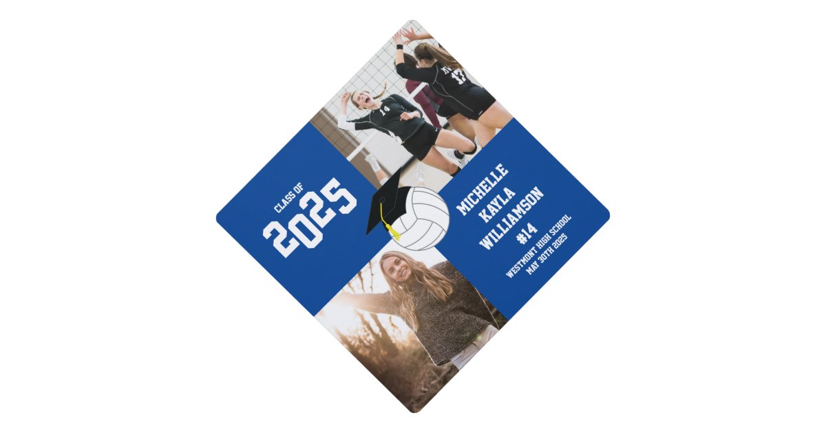 Volleyball Graduation Sports Blue Graduation Cap Topper | Zazzle
