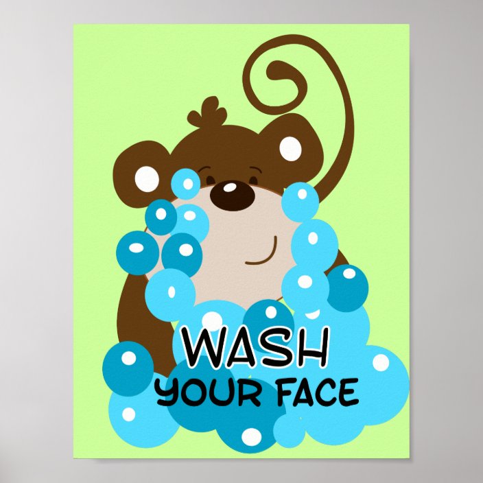 Wash Your Face Monkey Bathroom Art Print | Zazzle