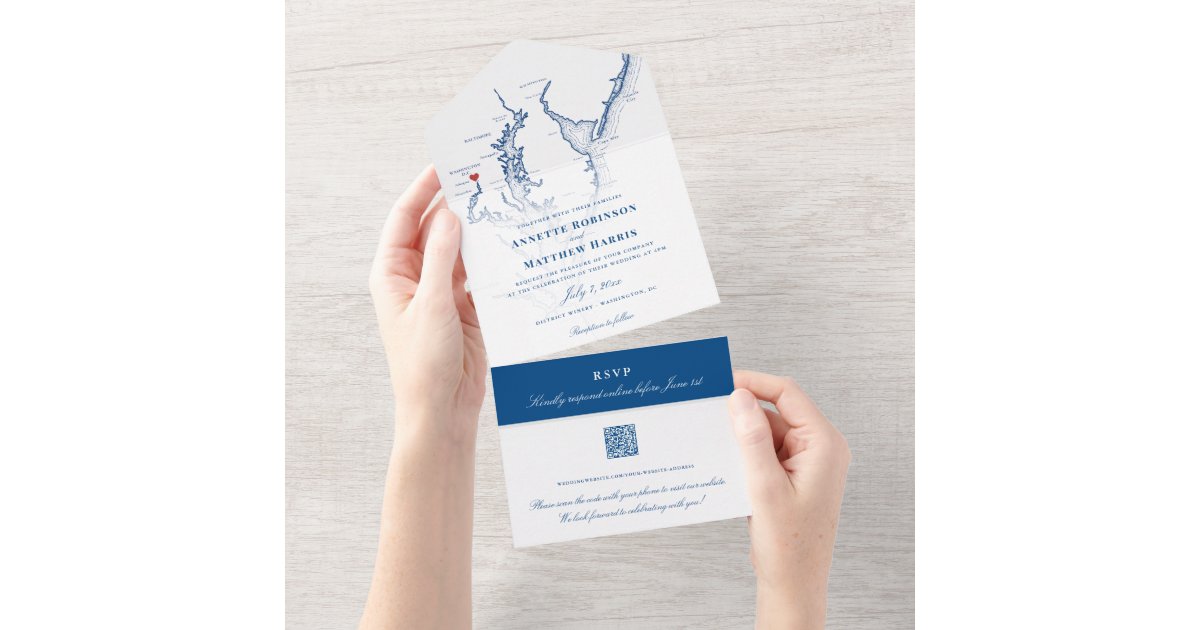 Washington DC Chesapeake Bay Map QR code All In One Invitation | Zazzle