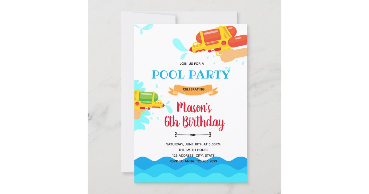 Water fight pool waterslide birthday invitation | Zazzle
