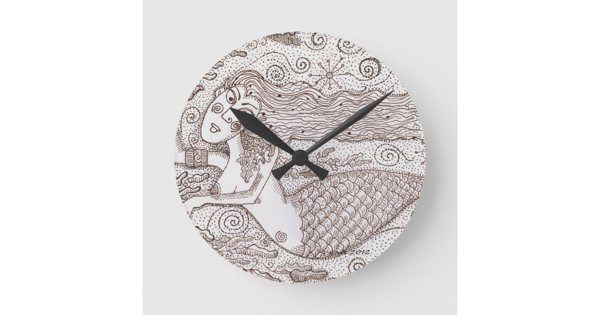Water Nymph Ukrainian Folk Art Round Clock | Zazzle